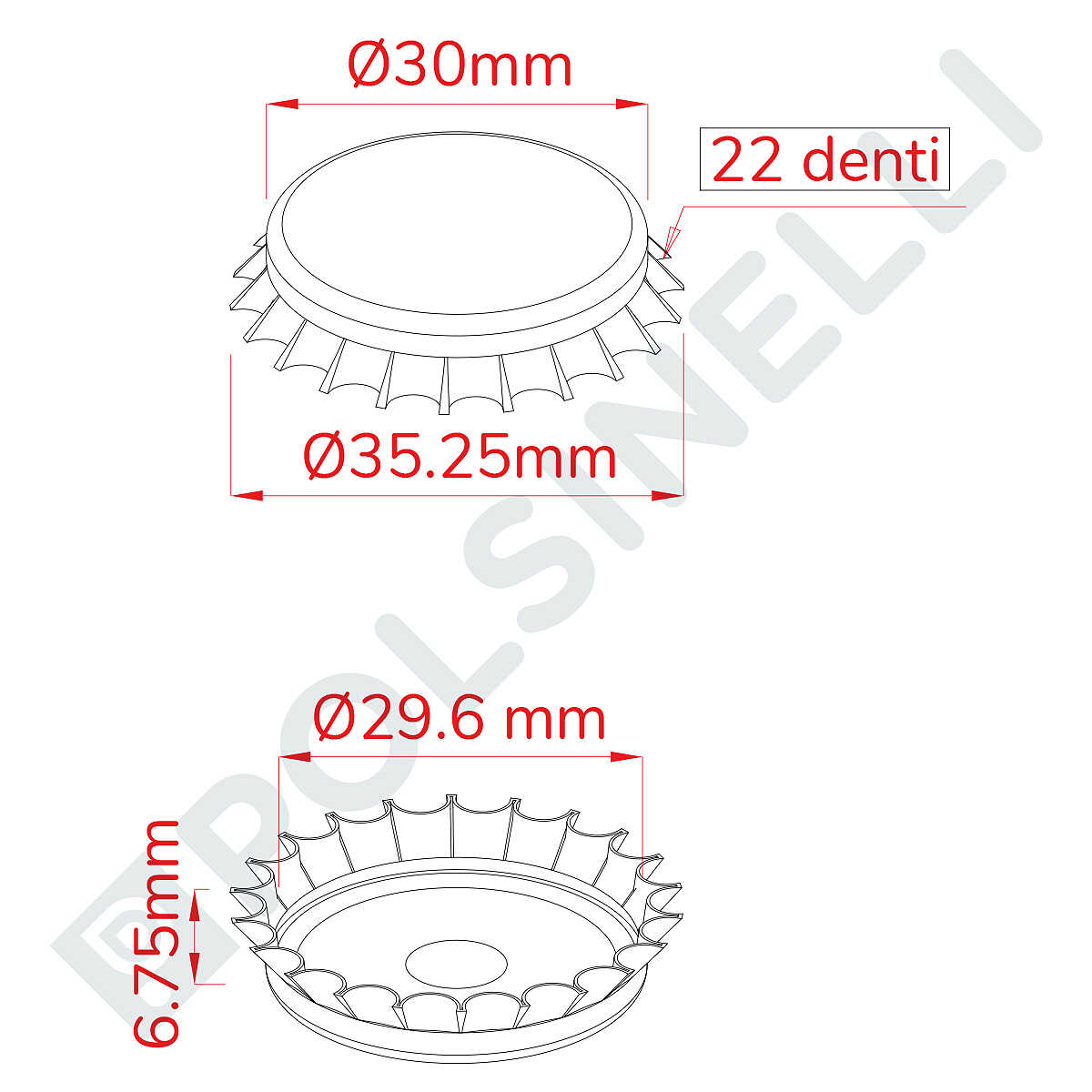 Crown cap Inox Ø29 PVC Free (6250 pcs) Wine | Polsinelli Enologia