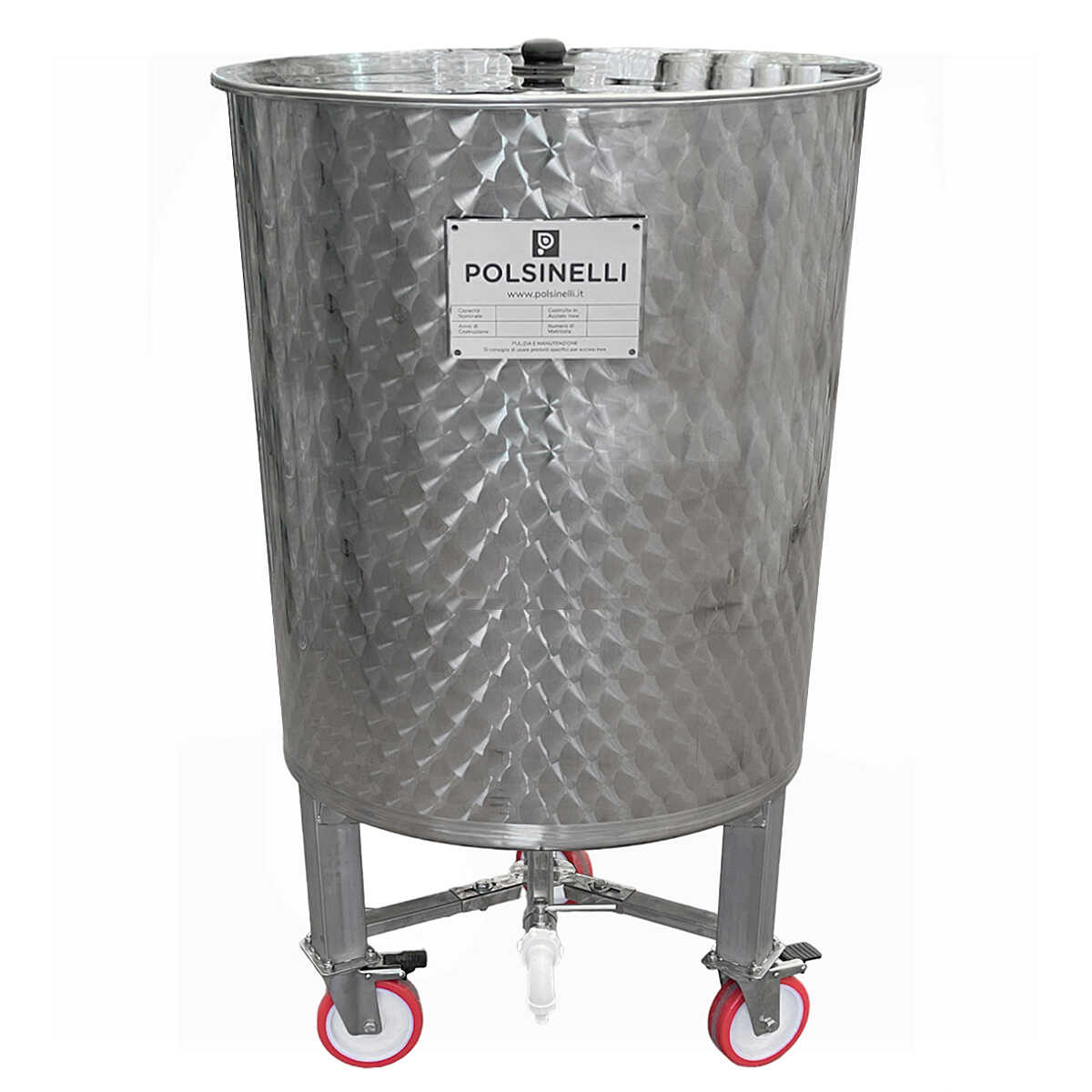 Depósito de acero inoxidable con ruedas 500 L Alimenticio | Polsinelli Enologia