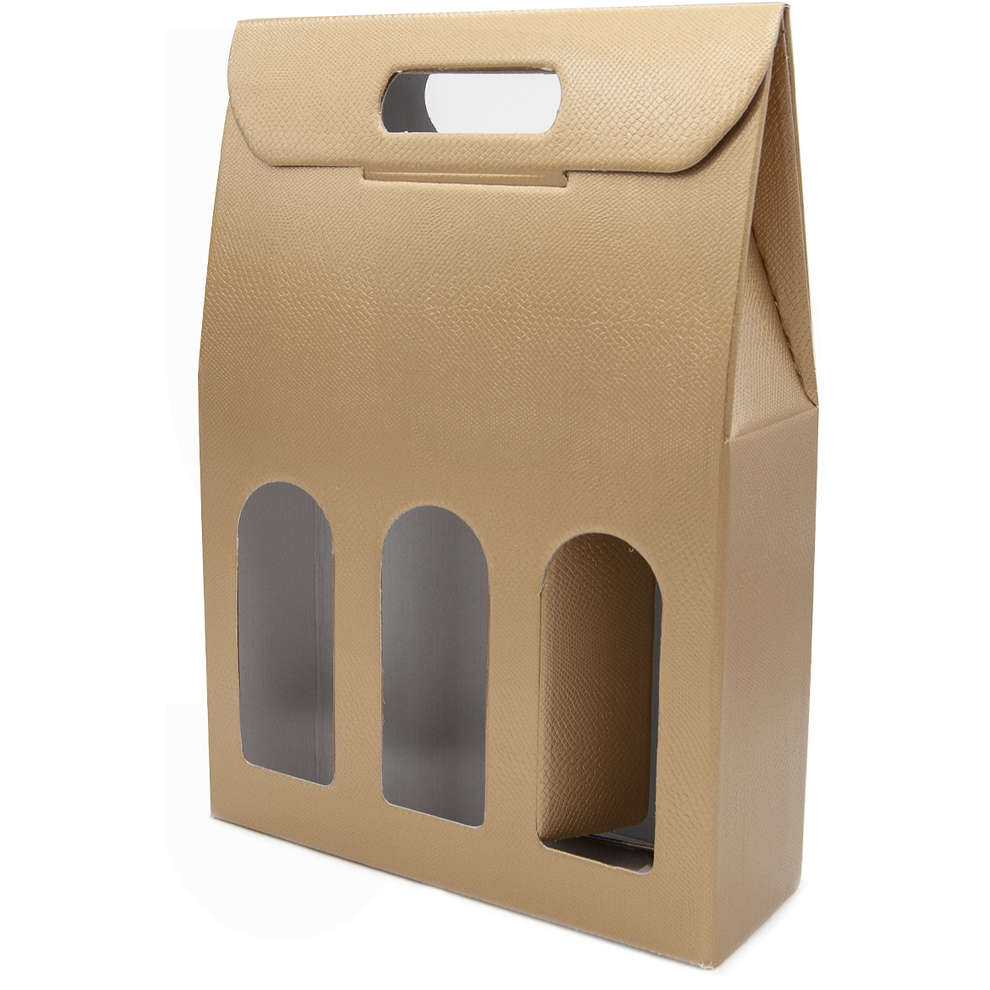 Golden wine carry box for 3 bottles Skin effect (10 pieces) Wine ...