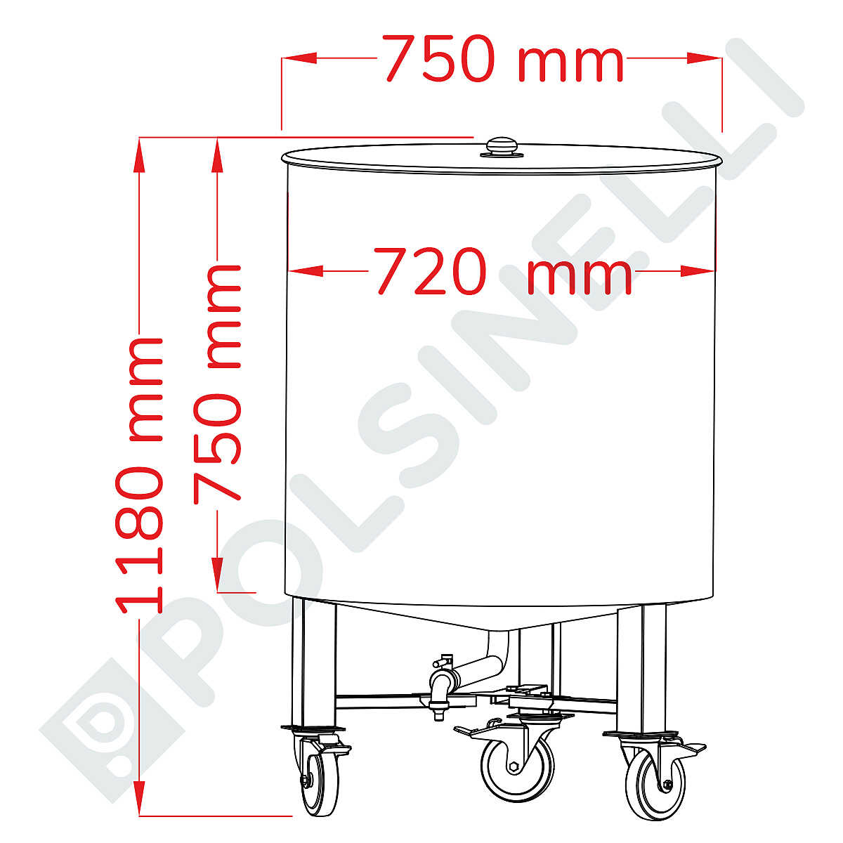 Serbatoio inox con ruote 300 L Vino | Polsinelli Enologia