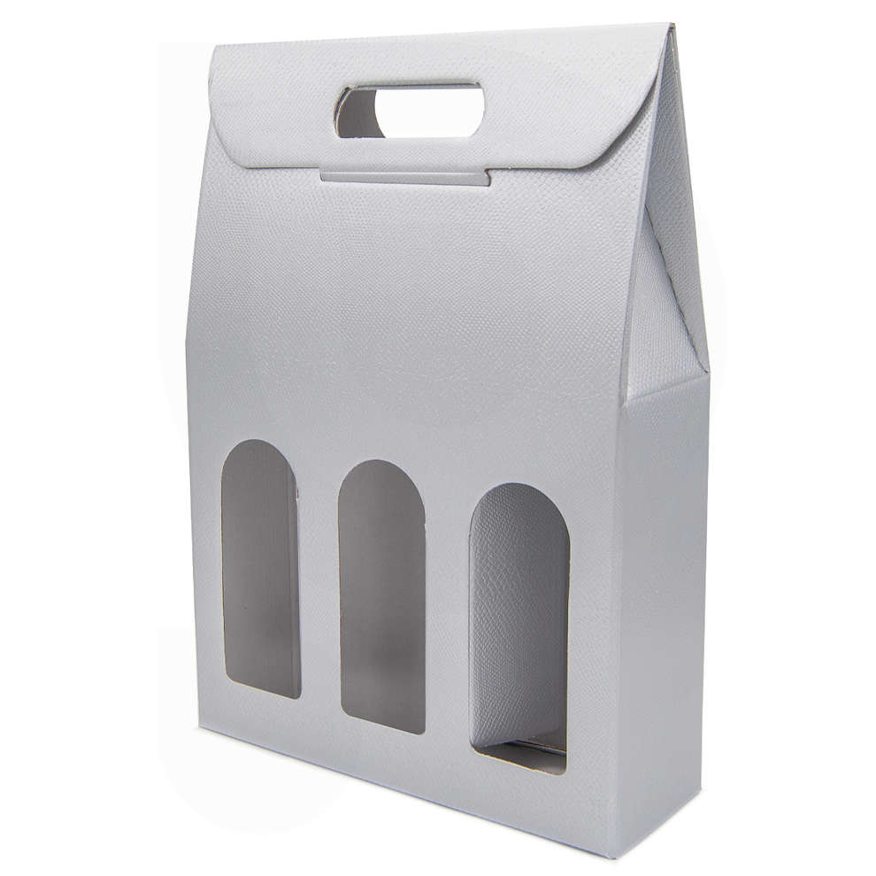 Silver wine carry box for 3 bottles Skin effect (10 pieces) Wine ...