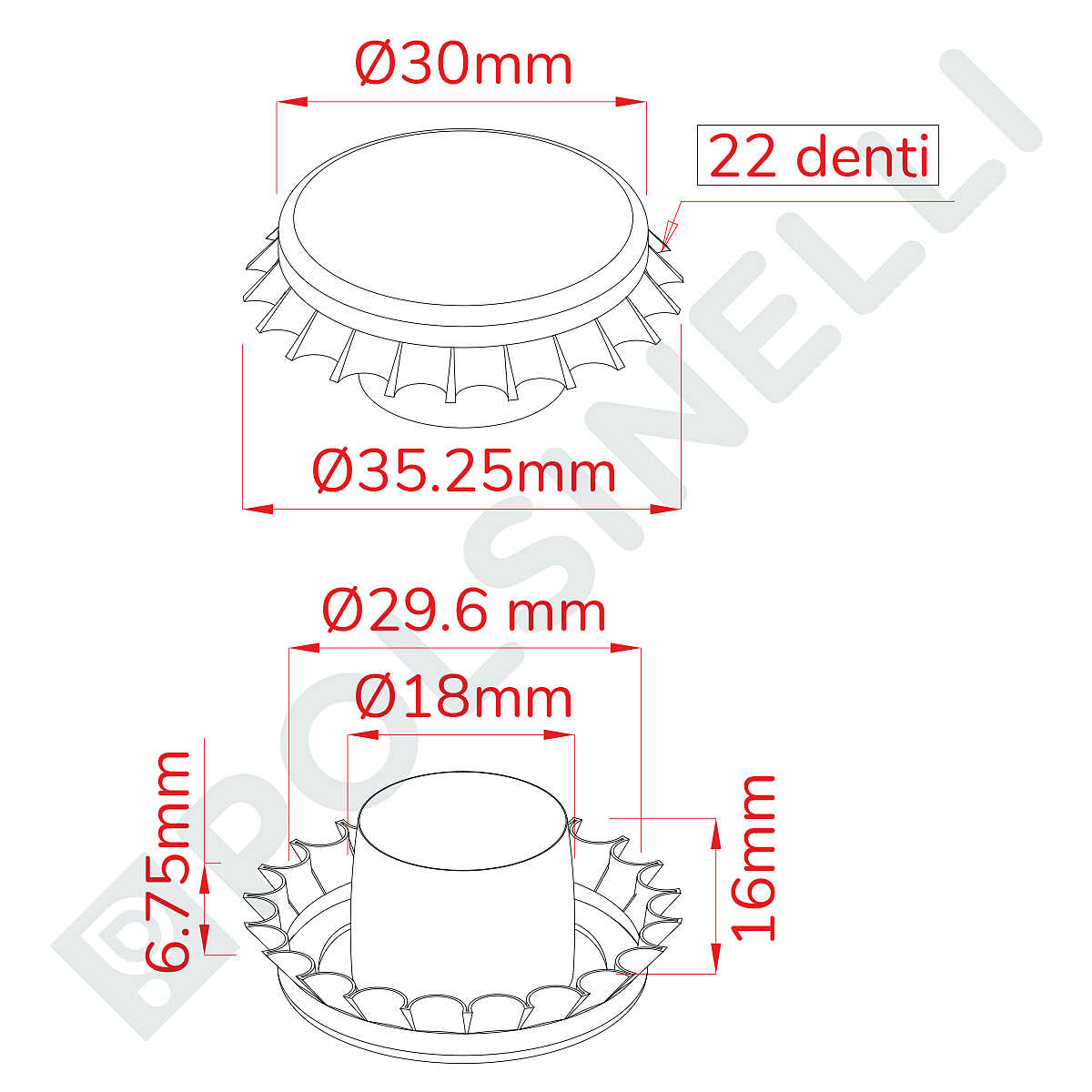 White crown cap with bidule ⌀29 (200 pcs) Wine | Polsinelli Enologia